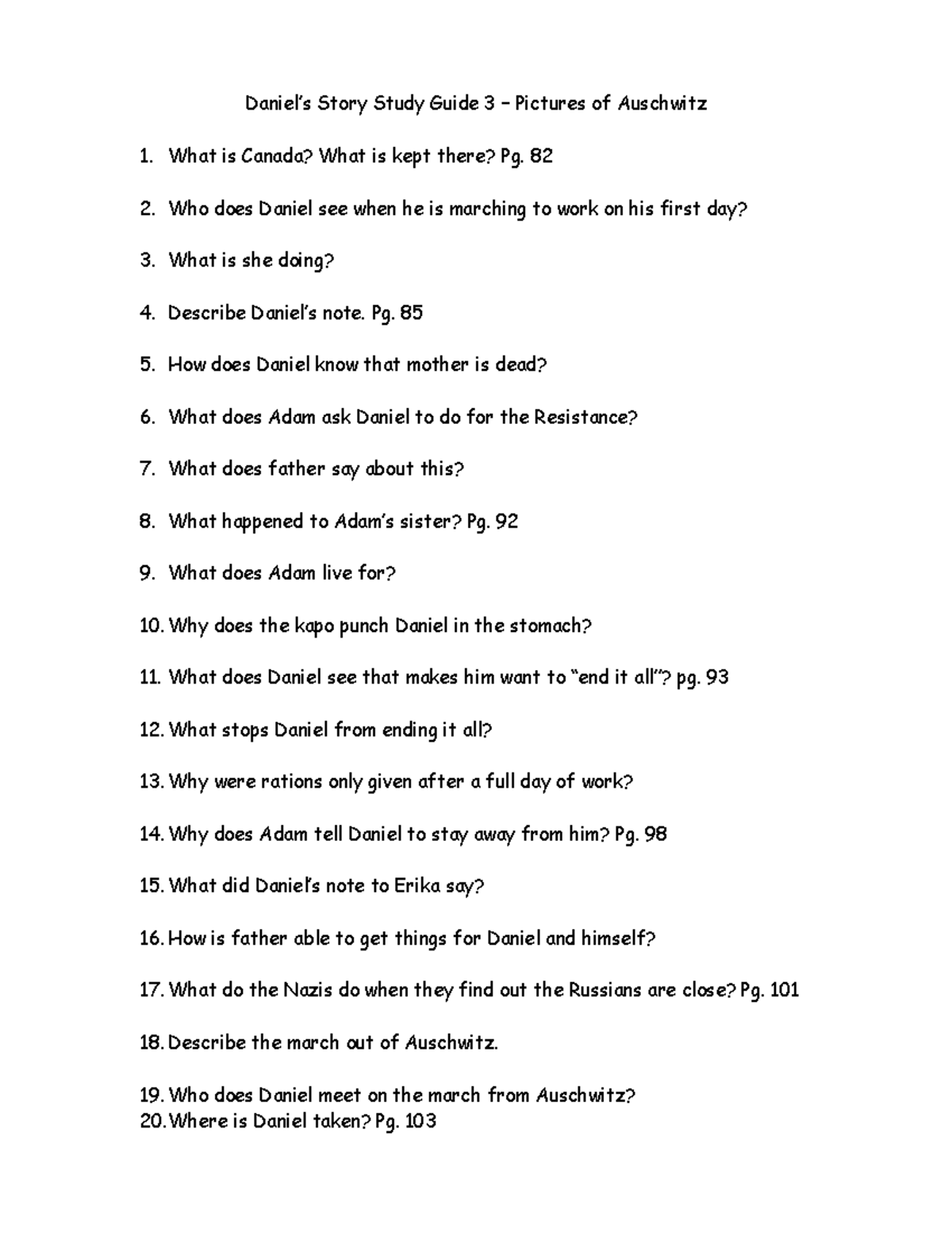 Holocaust Daniels Story Study Guide Part 3Picturesof Auschwitz-1 ...