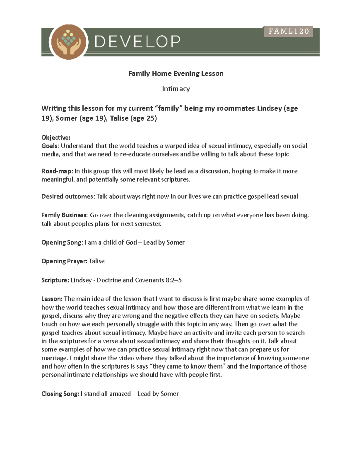 FHE Lesson - Family Home Evening Lesson Intimacy Writing this lesson ...