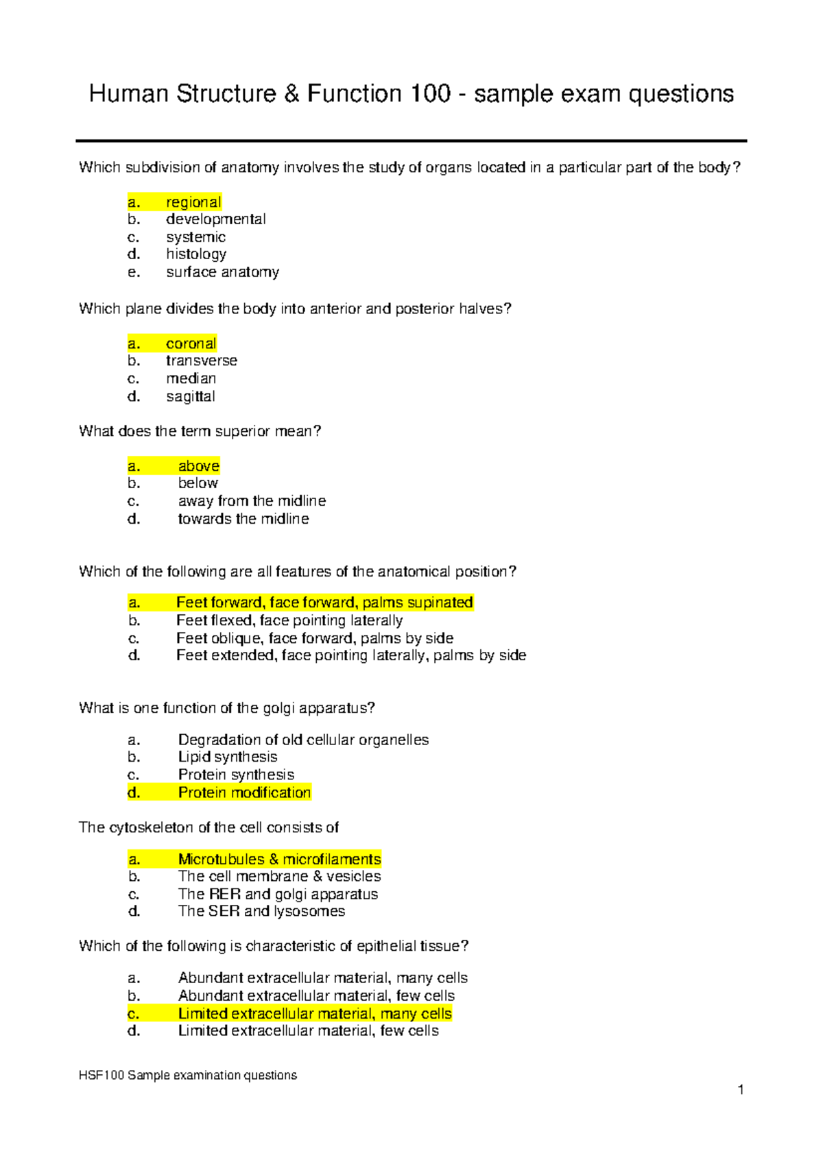 HSF sample exam questions Answers - HSF100 Sample examination questions ...