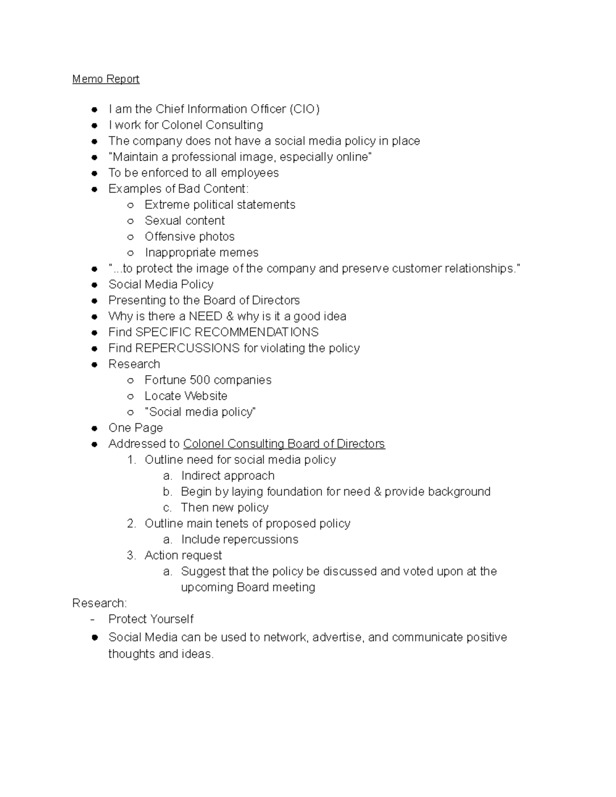 Memo Report - Memo Report I am the Chief Information Officer (CIO) I ...