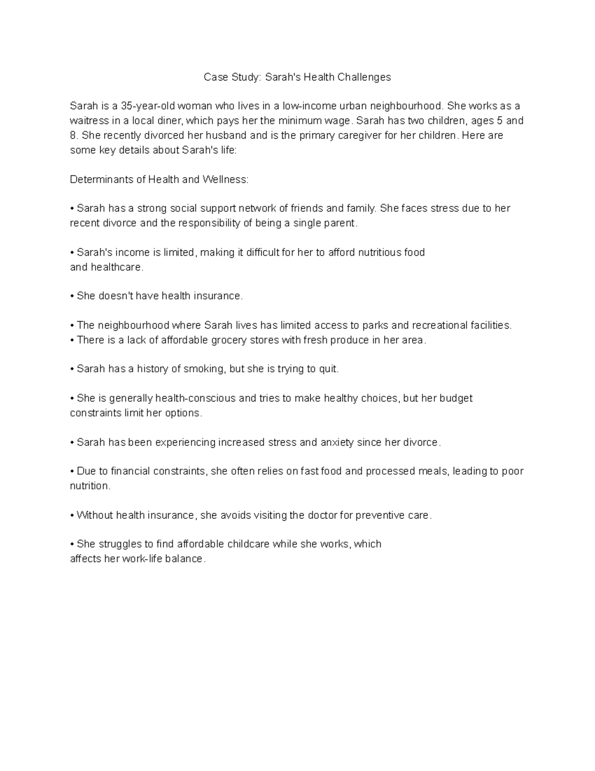 Sarah case study - Open for use for Group facilitation project if it is ...