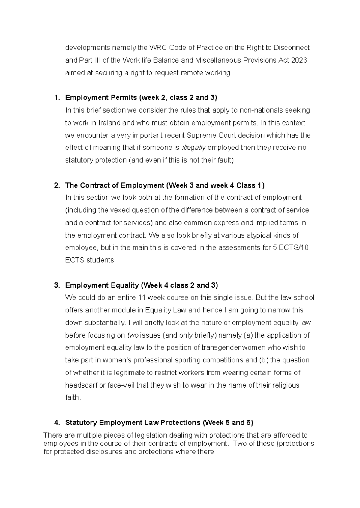 Employment equality law syllabus 3 - developments namely the WRC Code ...