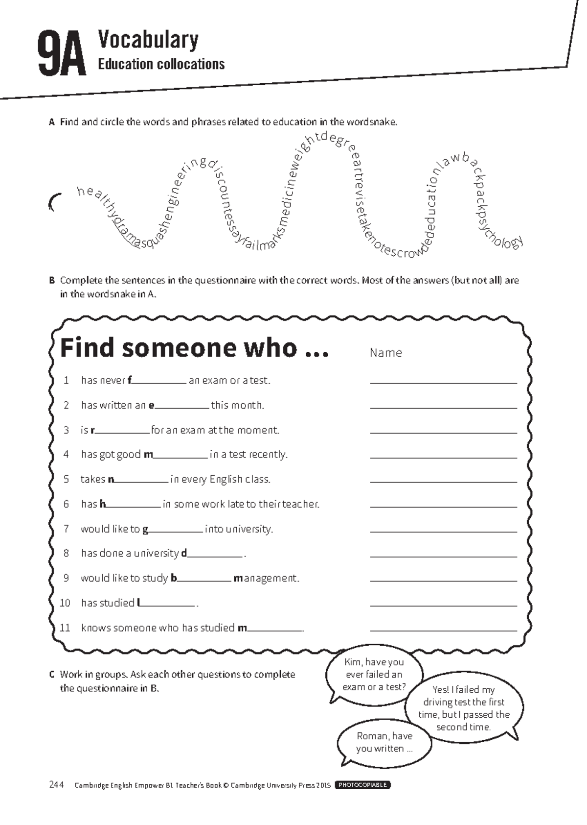 Education collocations - 244 Cambridge English Empower B1 Teacher’s ...