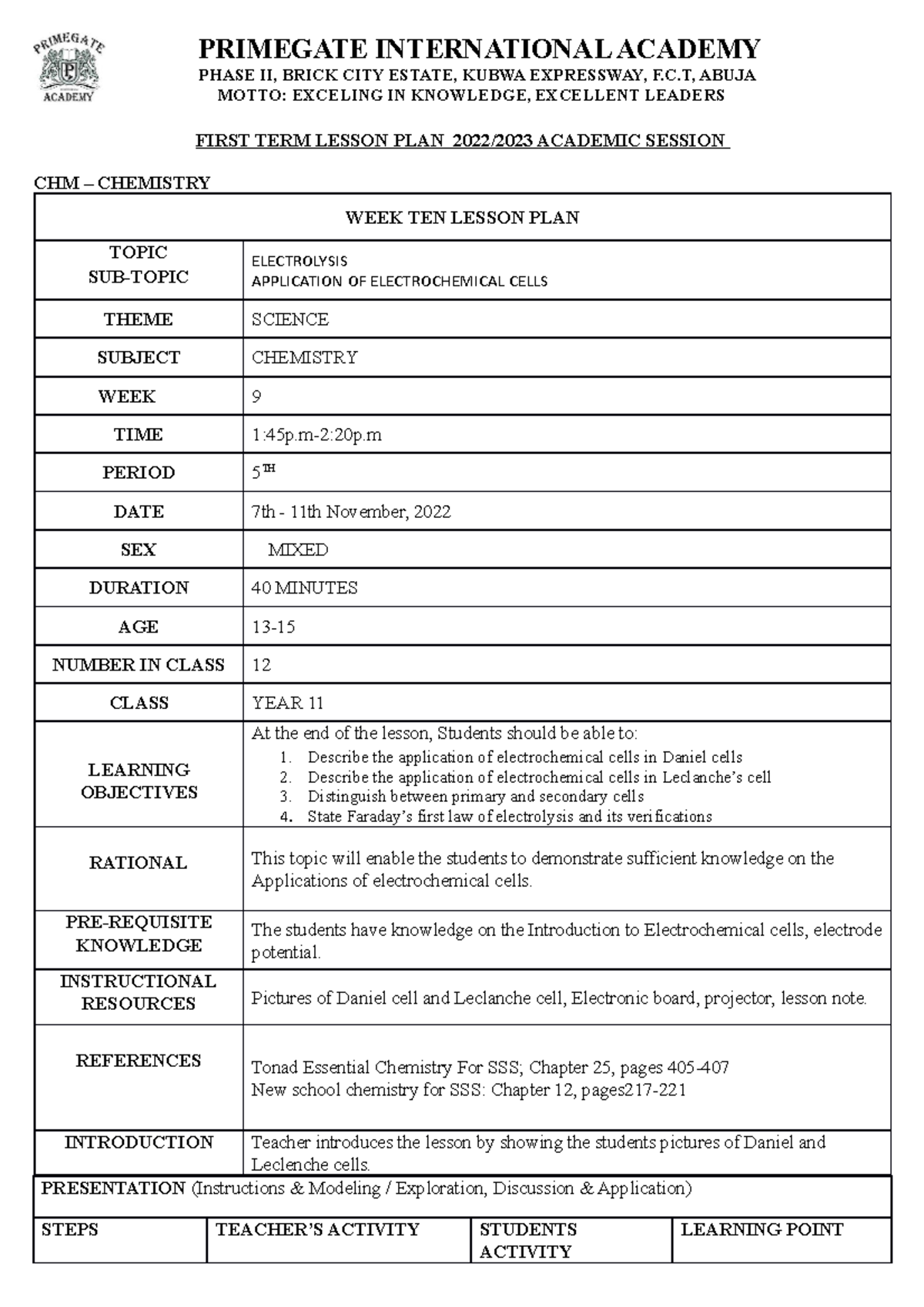 CHM Yr11 wk10 1st term - yes - PRIMEGATE INTERNATIONAL ACADEMY PHASE II ...