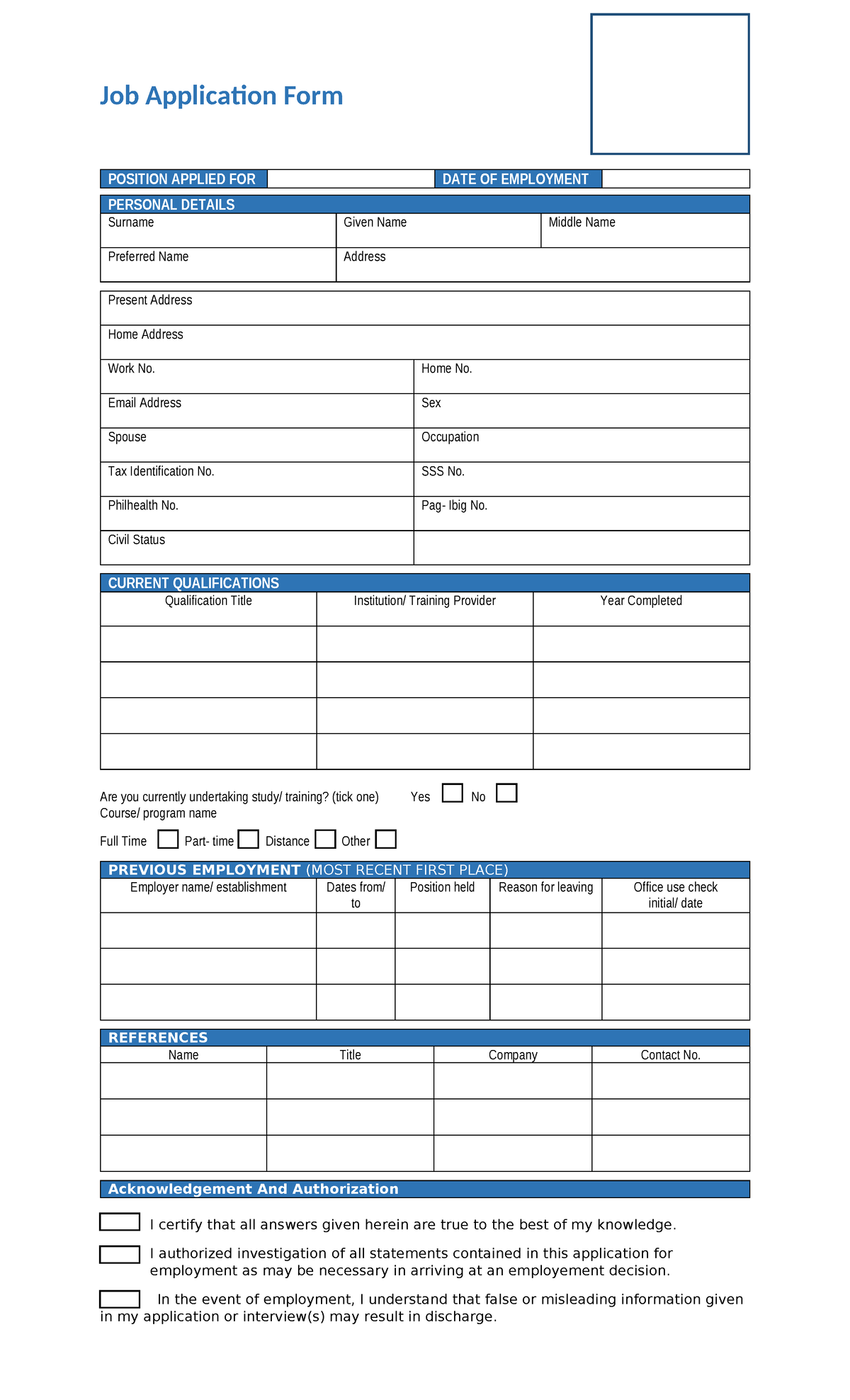 Job-Application-Form - Job Application Form POSITION APPLIED FOR DATE ...