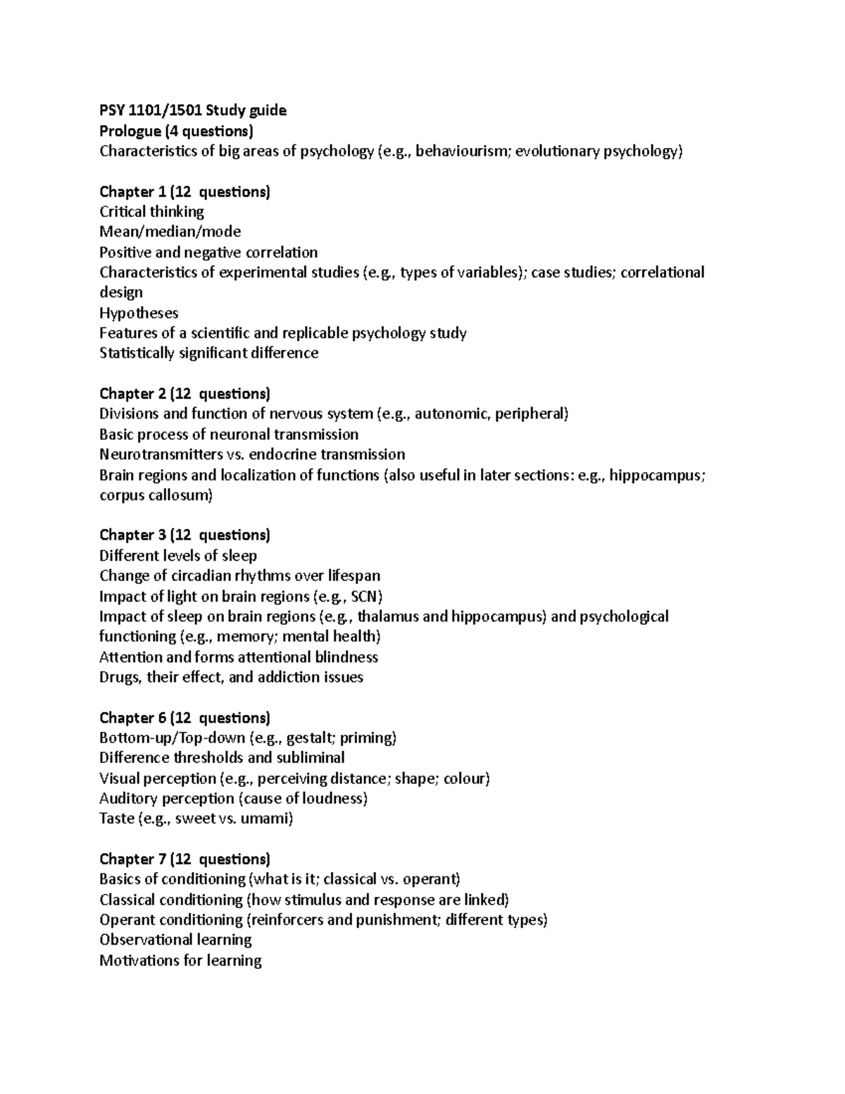 PSY 1101 1501 Study Guide - PSY 1101/1501 Study guide Prologue (4 ...