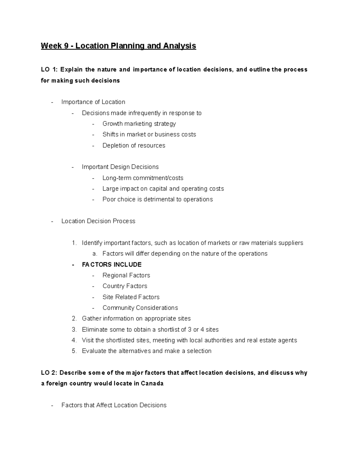 OPS EXAM Review - Week 9 - Location Planning and Analysis LO 1: Explain ...