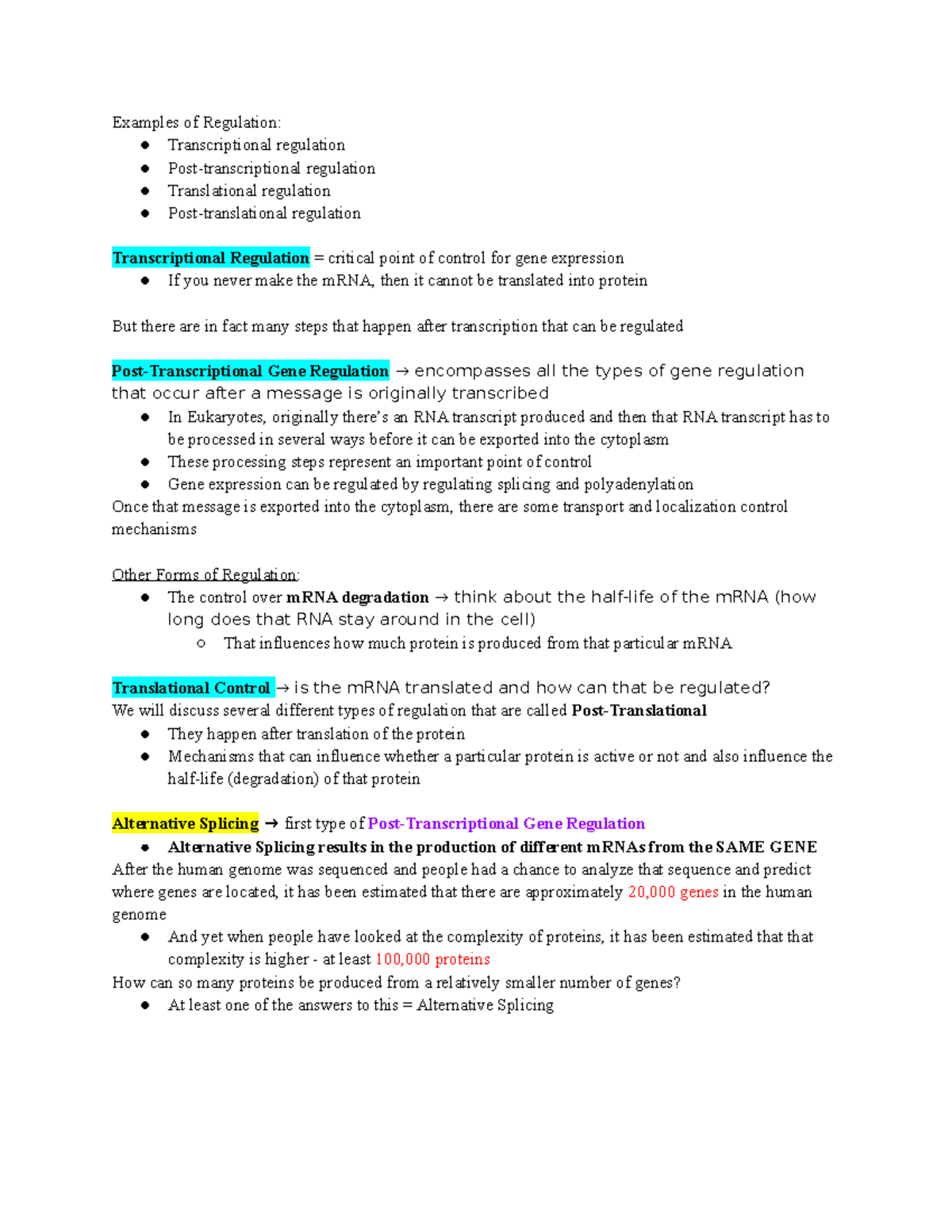 Lecture 37 Post Transcriptional Regulation - Examples of Regulation ...