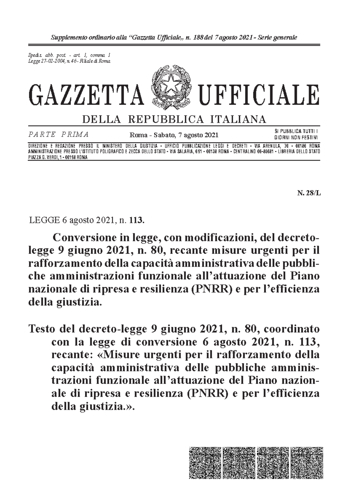 DL 80 2021 convertito L 113 2021 - LEGGE 6 agosto 2021, n. 113. Conversione in legge, con - Studocu