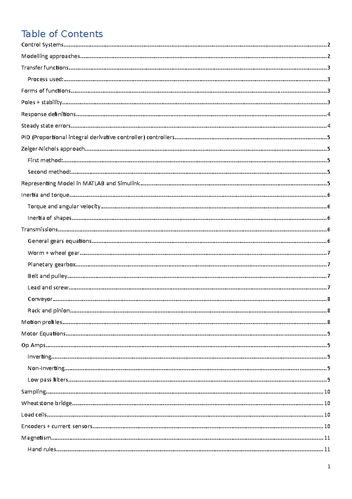 Exam Notes - yhyh - Table of Contents Control - Studocu