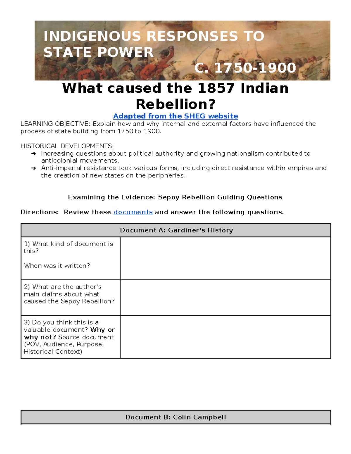 6.3 Sepoy Rebellion - What caused the 1857 Indian Rebellion? Adapted ...