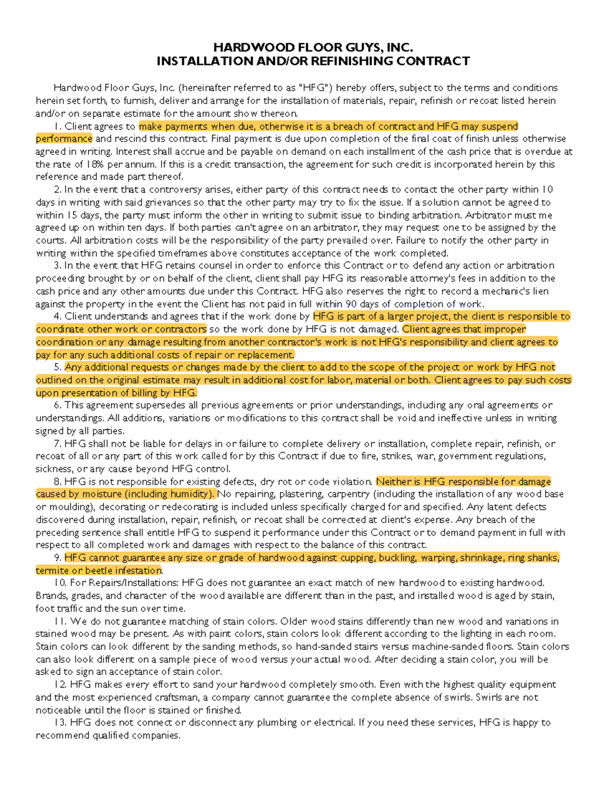 HFGContract - HARDWOOD FLOOR GUYS, INC. INSTALLATION AND/OR REFINISHING ...