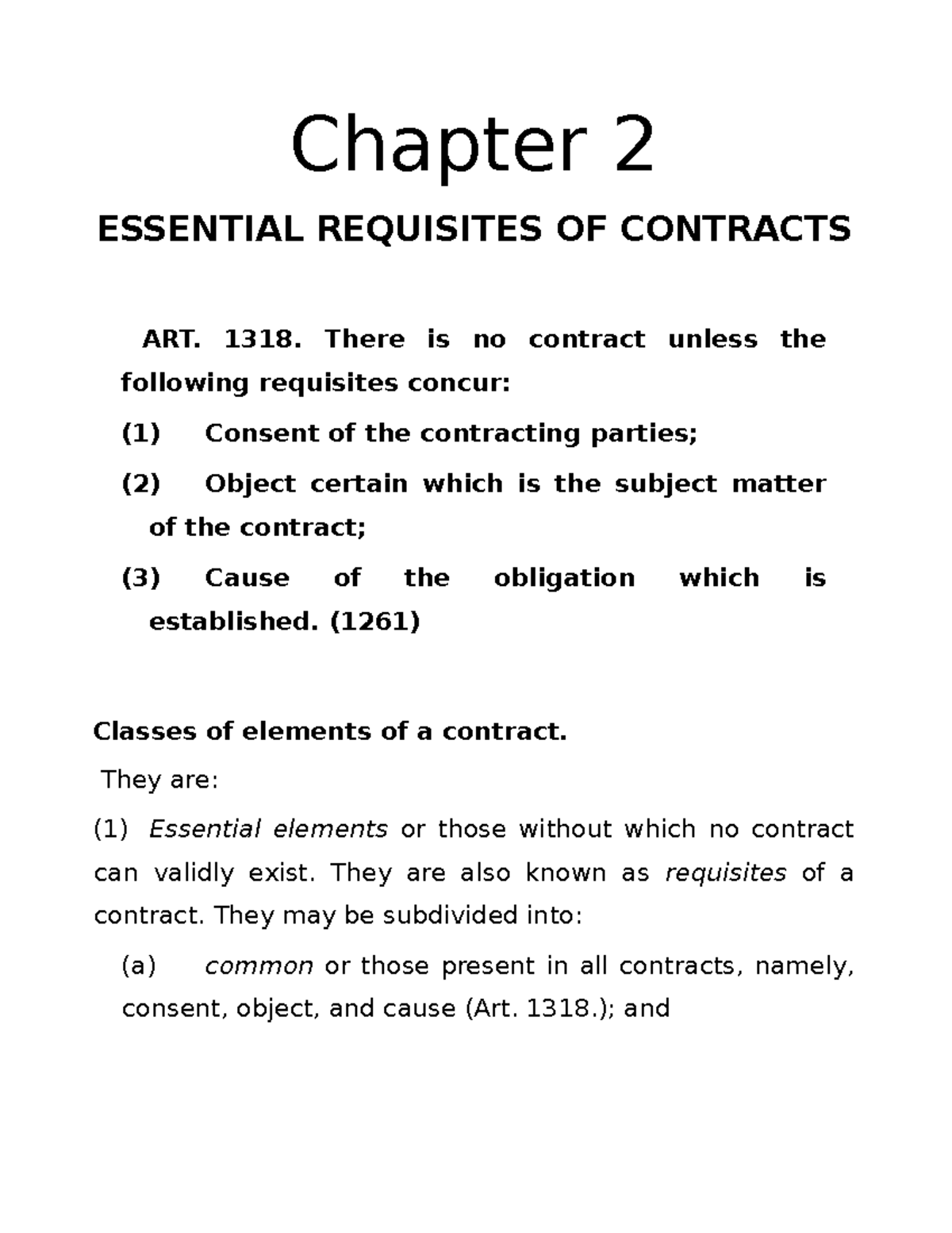 Chapter 2 - Essential Requisites OF Contracts - Chapter 2 ESSENTIAL ...