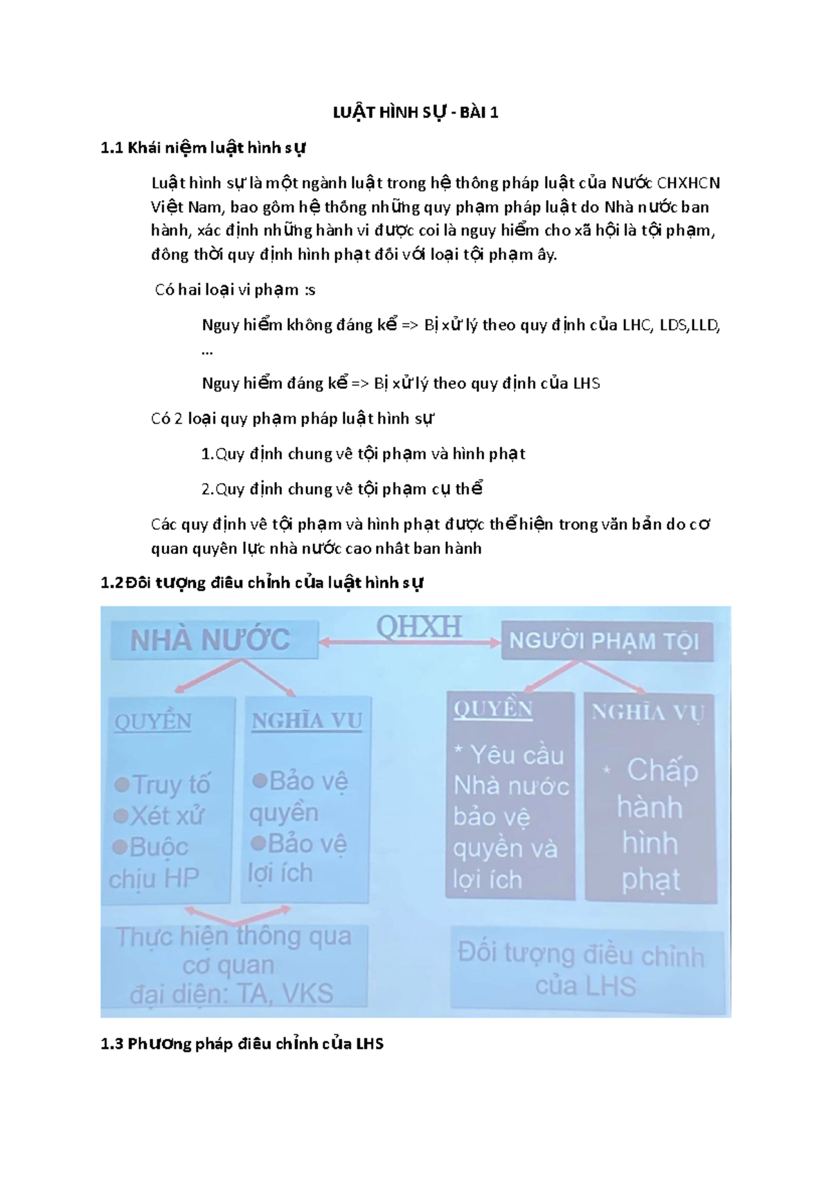 LHS BÀI1 - ghi chú bài giảng luật hình sự - LU ẬT HÌNH S Ự- BÀI 1 1 Khái ni ệm lu ật hình s ự Lu ...