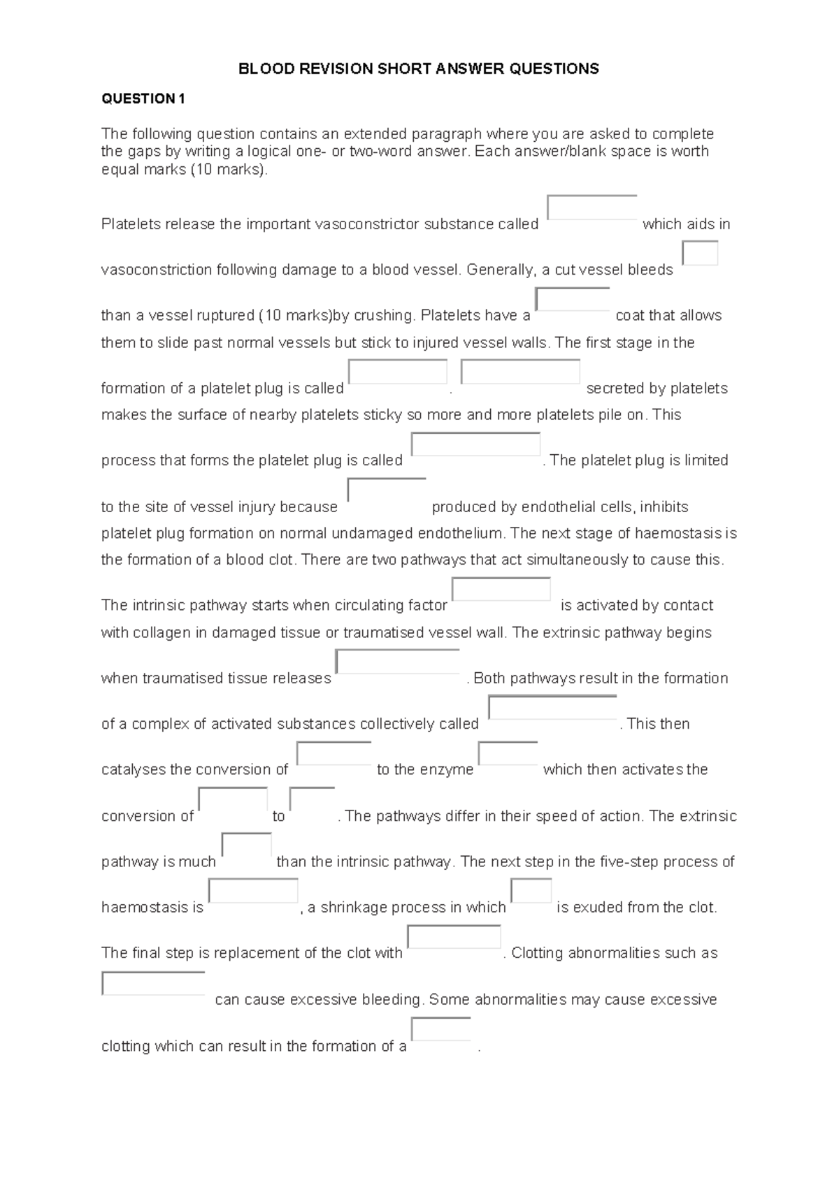 Blood SAQs 2024 with answers - BLOOD REVISION SHORT ANSWER QUESTIONS ...