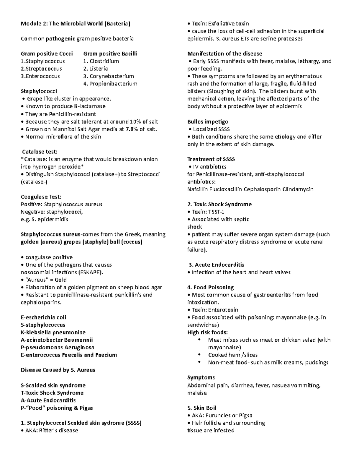 Document-5 - Bacteria - Module 2: The Microbial World (Bacteria) Common pathogenic gram posi,ve ...