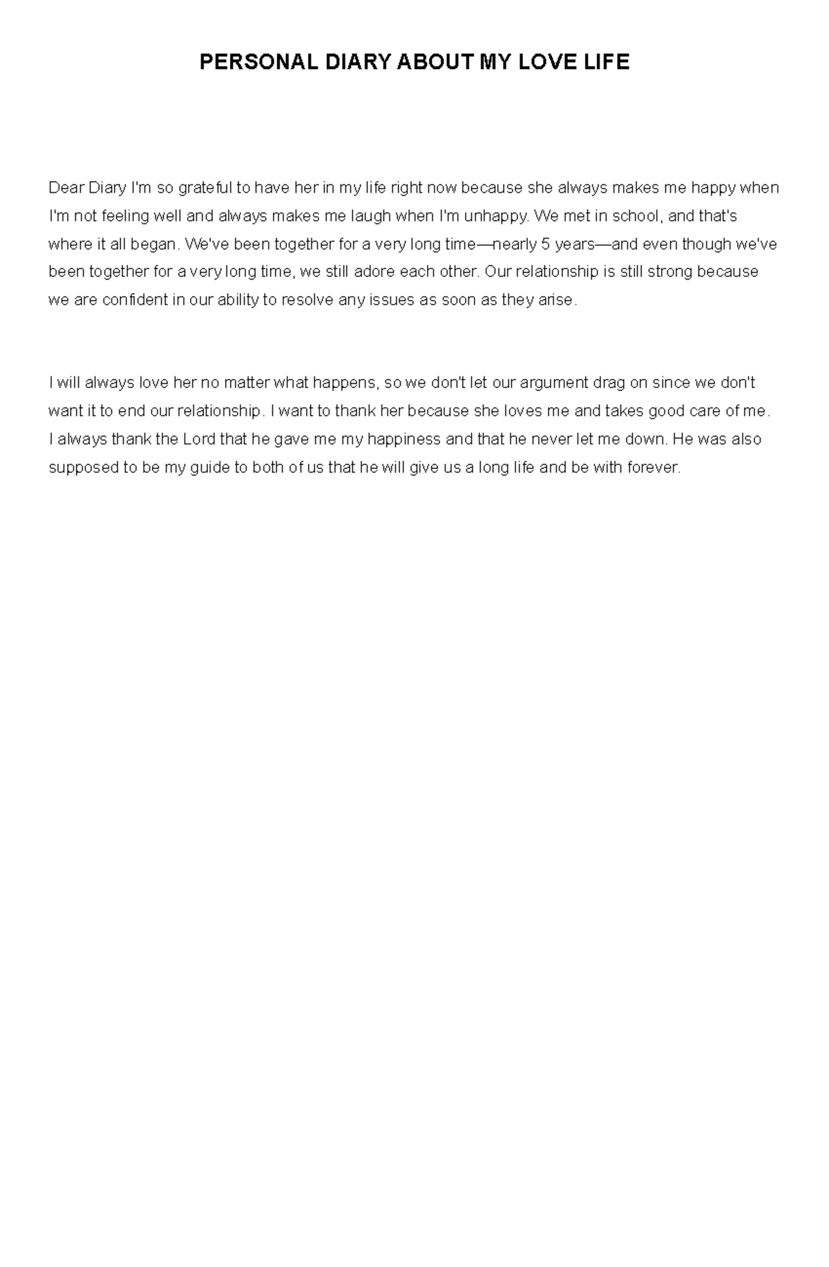 Project - ga traefadfa - PERSONAL DIARY ABOUT MY LOVE LIFE Dear Diary I ...