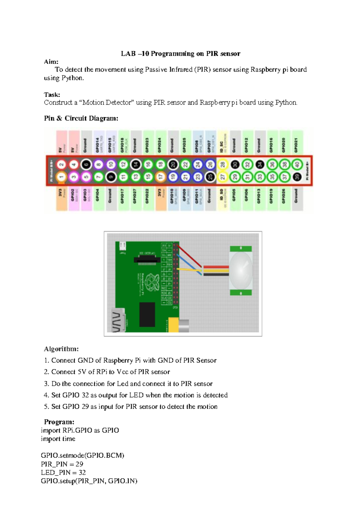 OE EX 10 - LAB – 10 Programming on PIR sensor Aim: To detect the movement using Passive Infrared ...