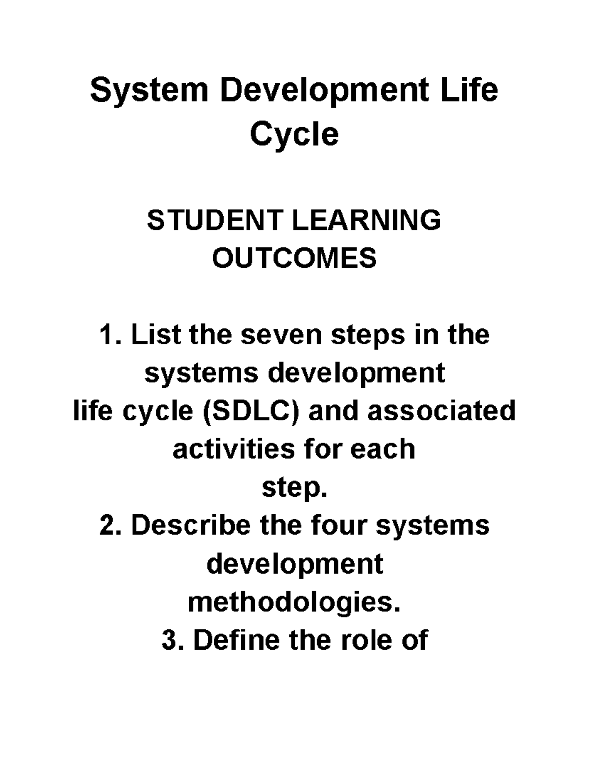System Development Life Cycle - System Development Life Cycle STUDENT ...