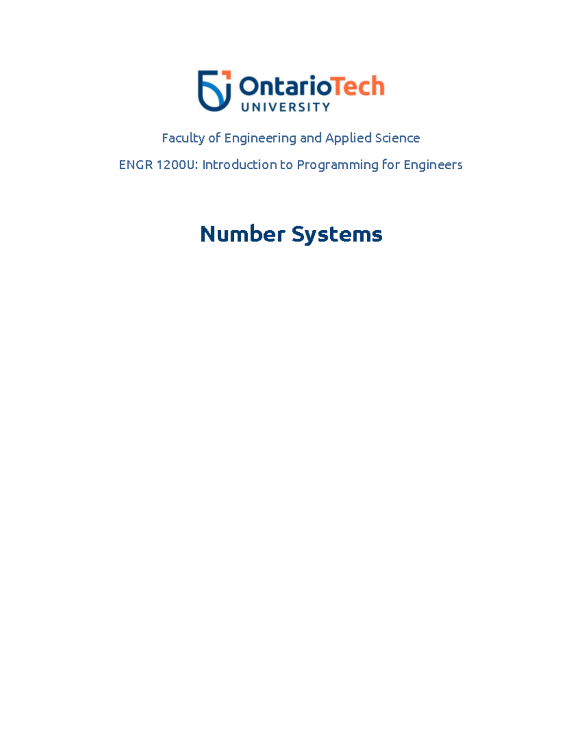 Tutorial 1 Assignment - Faculty of Engineering and Applied Science ENGR 1200U: Introduction to ...
