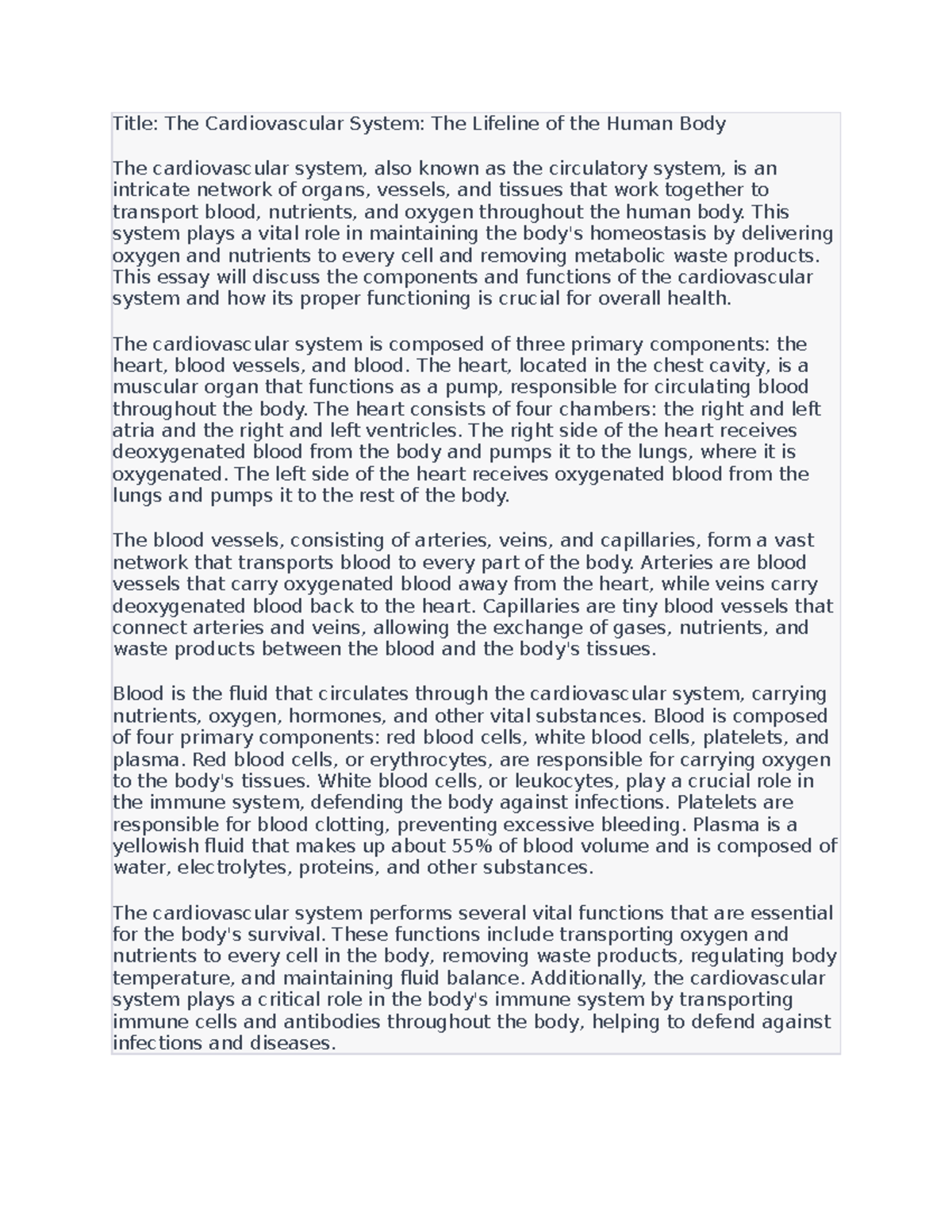 The Cardiovascular System - The Lifeline of the Human Body - Title: The ...