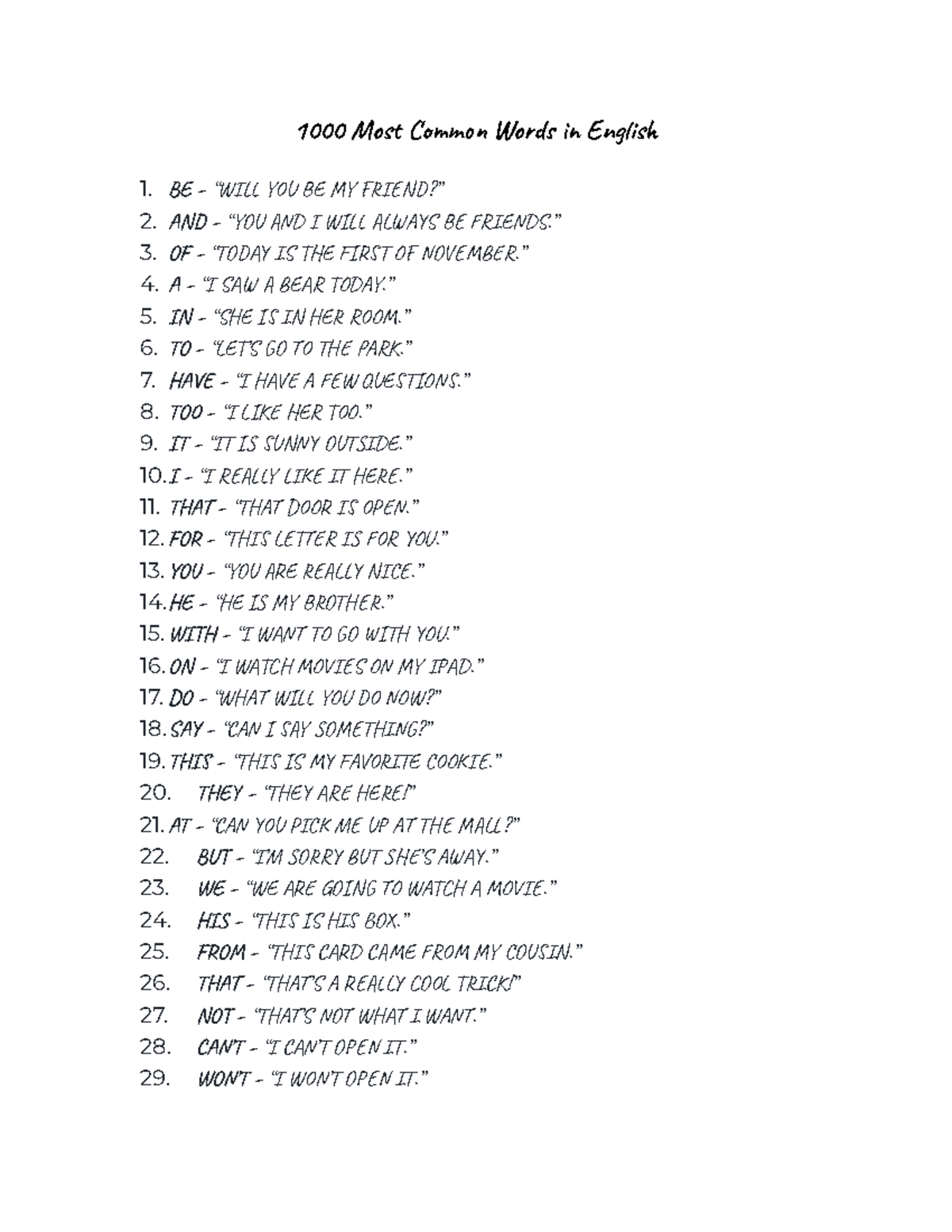 1000 Most Common Words in English - 1000 Mos m Wod Enis 1. BE