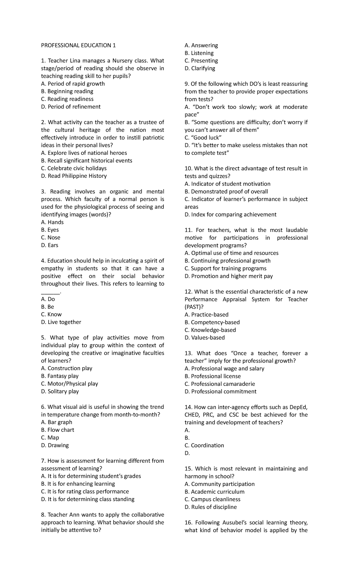 Prof-Ed-1 - PROF.ED LET REVIEW - PROFESSIONAL EDUCATION 1 Teacher Lina ...