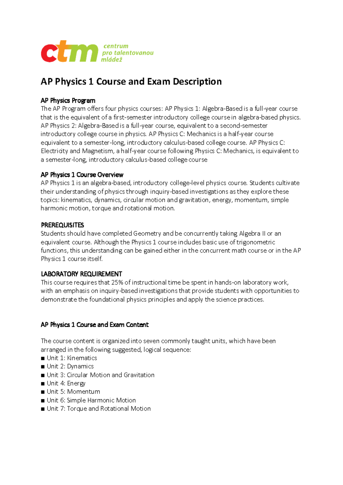 AP Physics 1 course and exam description 042022 - AP Physics 1 Course and Exam Description AP ...