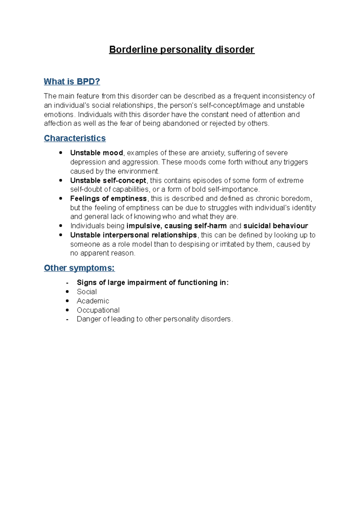 Borderline personality disorder ( assignment ) - Borderline personality ...