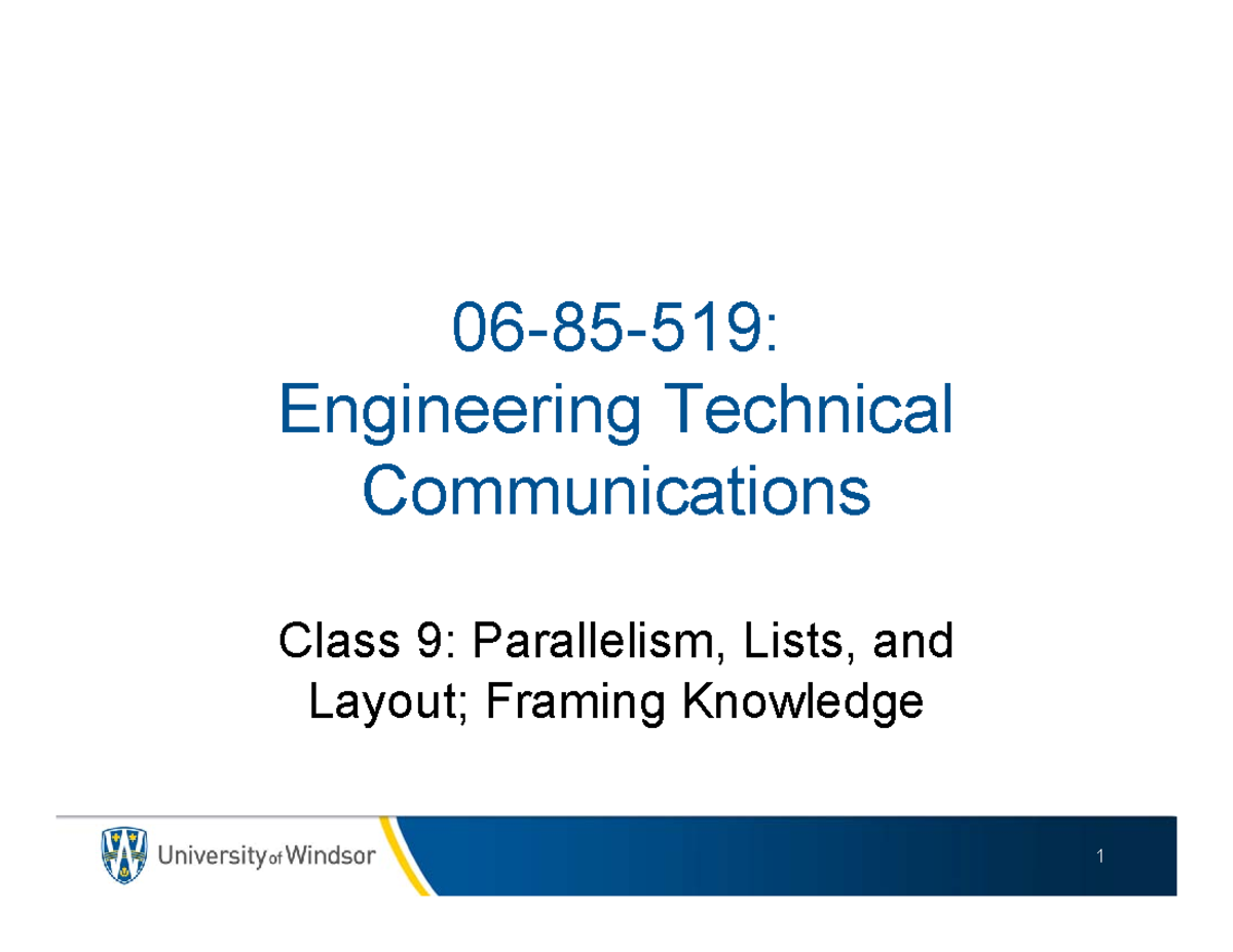 Class 9 - Parallelism, Lists, and Layout, Framing Knowledge - Final ...