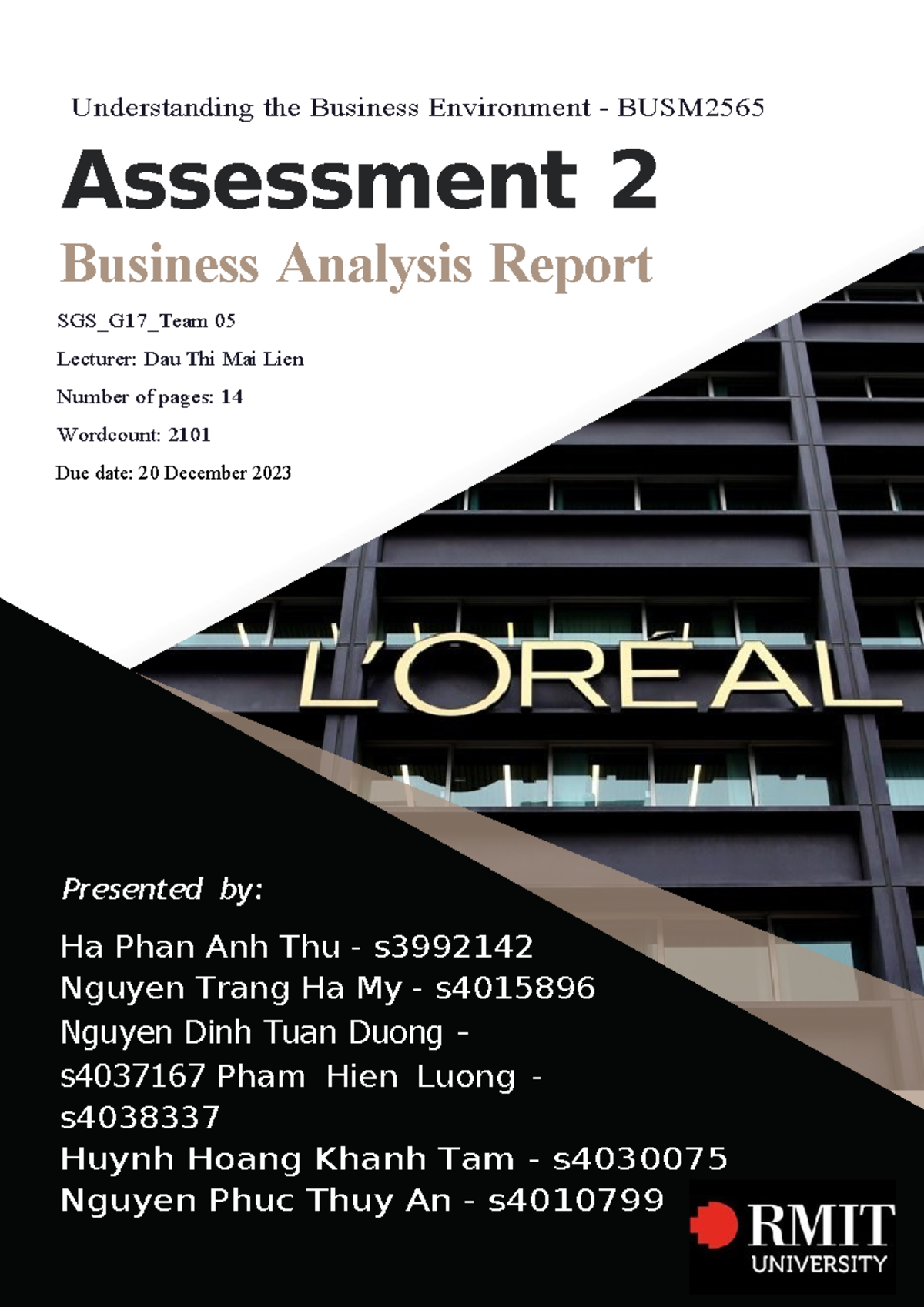 Assignment 2 BUSM2565 G17 Team05 - Understanding the Business ...