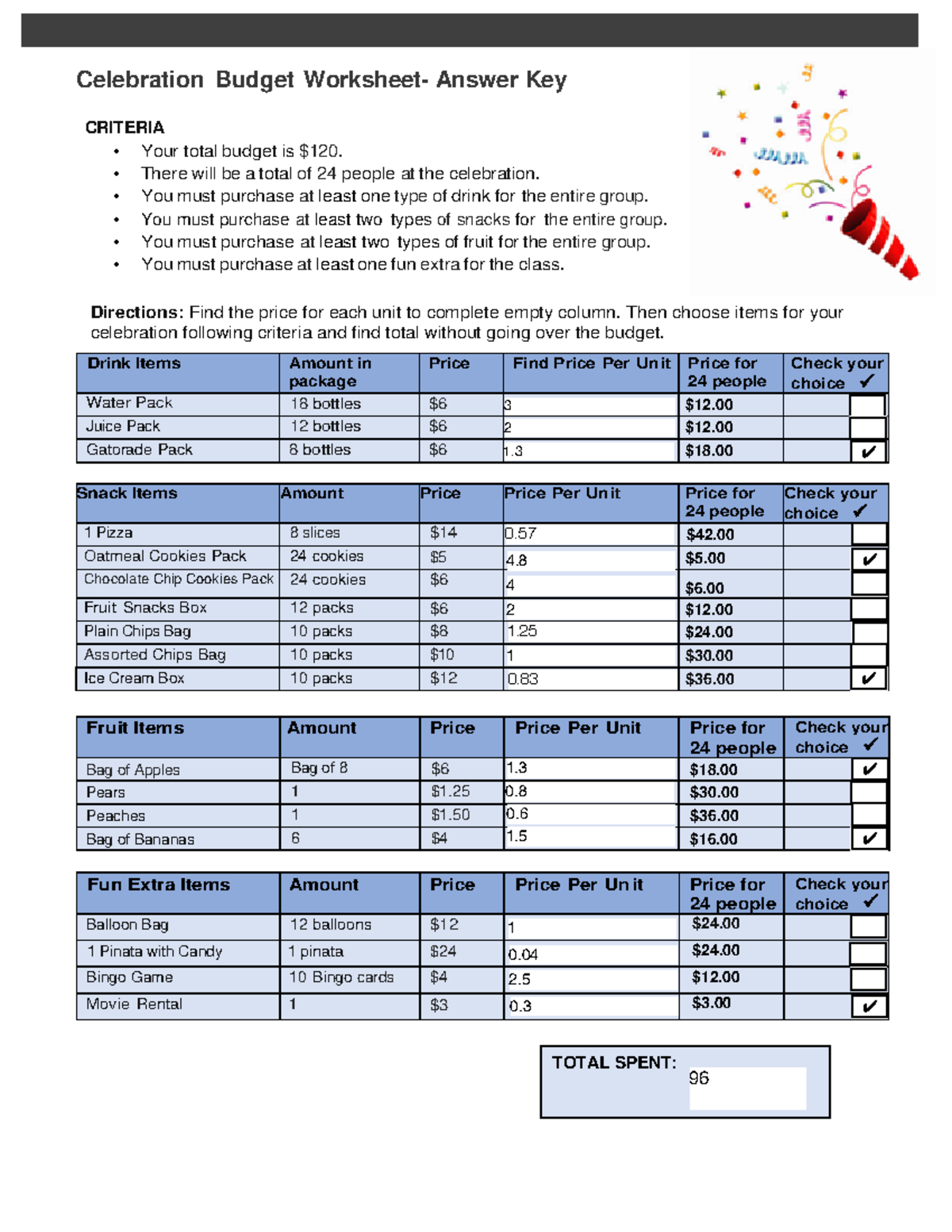 Fillable Celebration Budget Worksheet Final - Celebration Budget ...