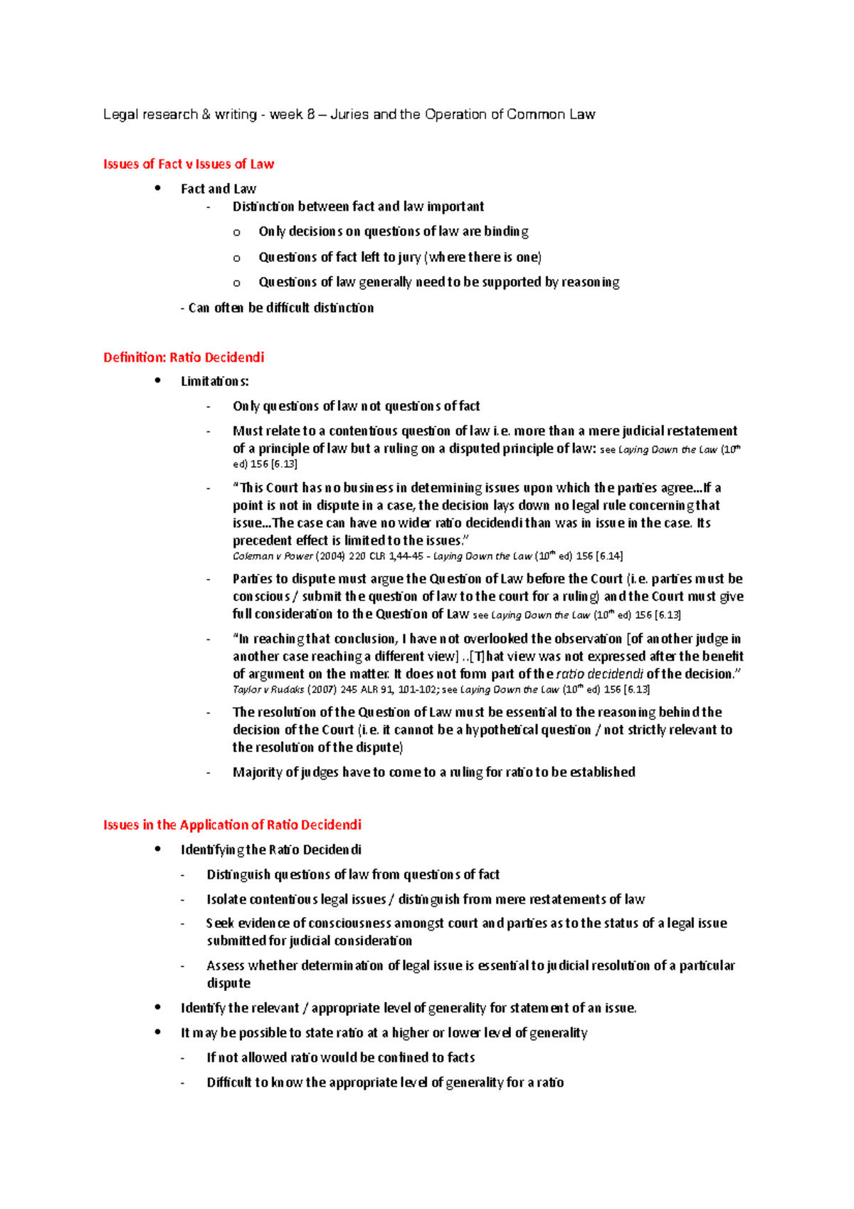 Week 8 notes - Legal research & writing - week 8 – Juries and the ...