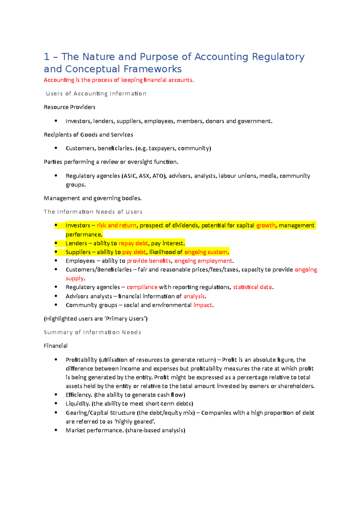 1 The Nature And Purpose Of Accounting Regulatory And Conceptual