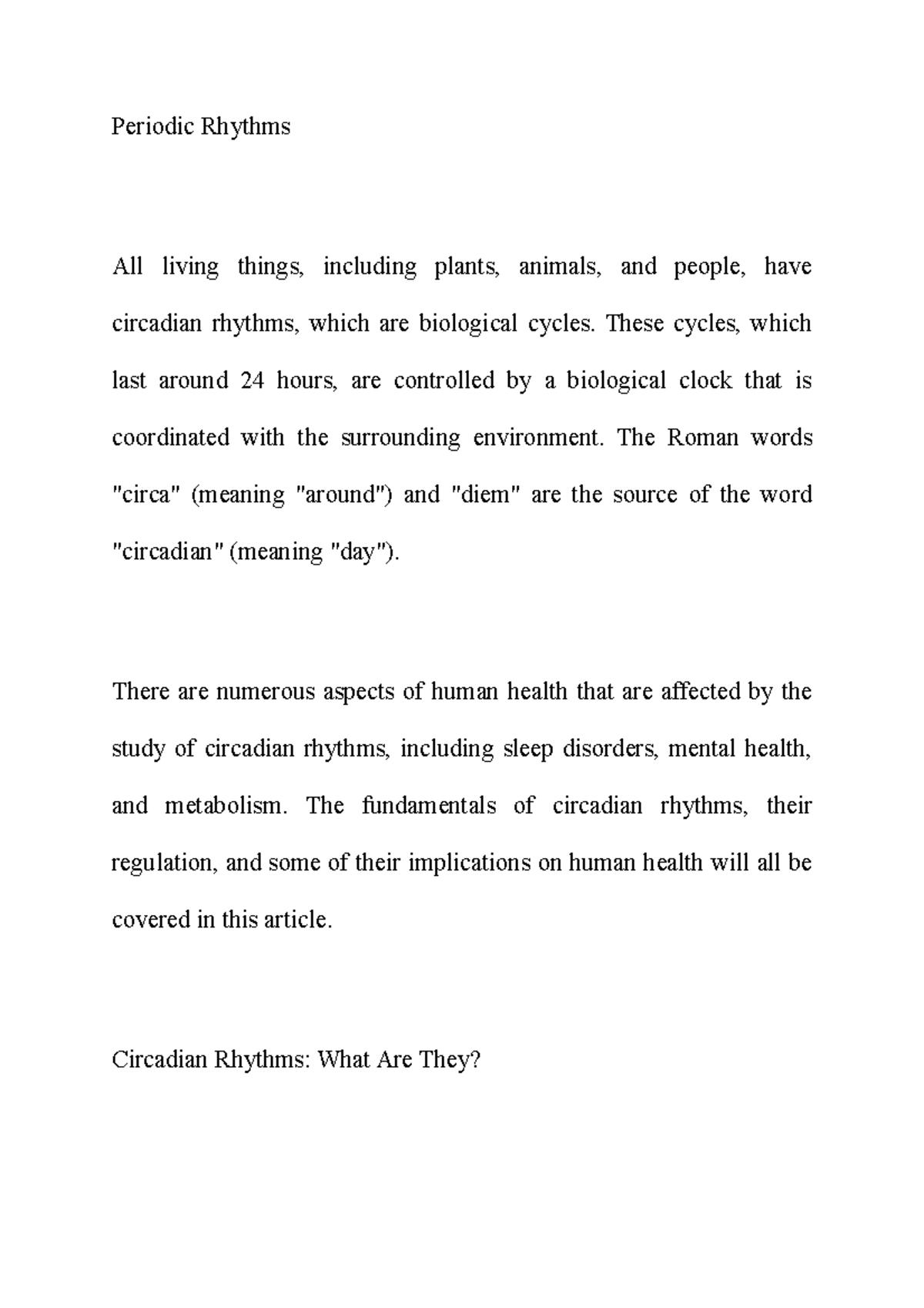 Periodic Rhythms - bhv - Periodic Rhythms All living things, including ...