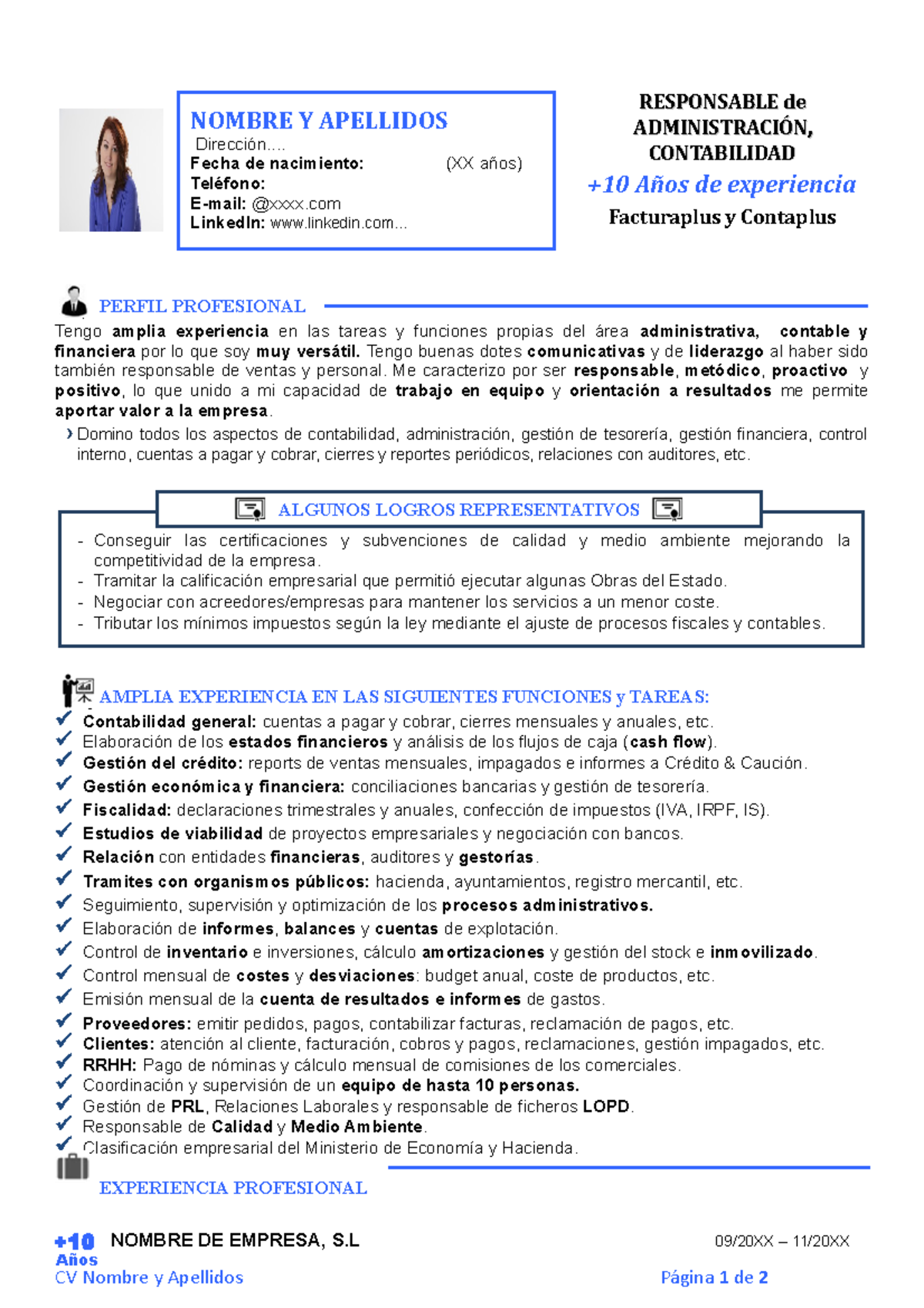 5.5 Plantilla CV 1 - PERFIL PROFESIONAL Tengo amplia experiencia en las ...