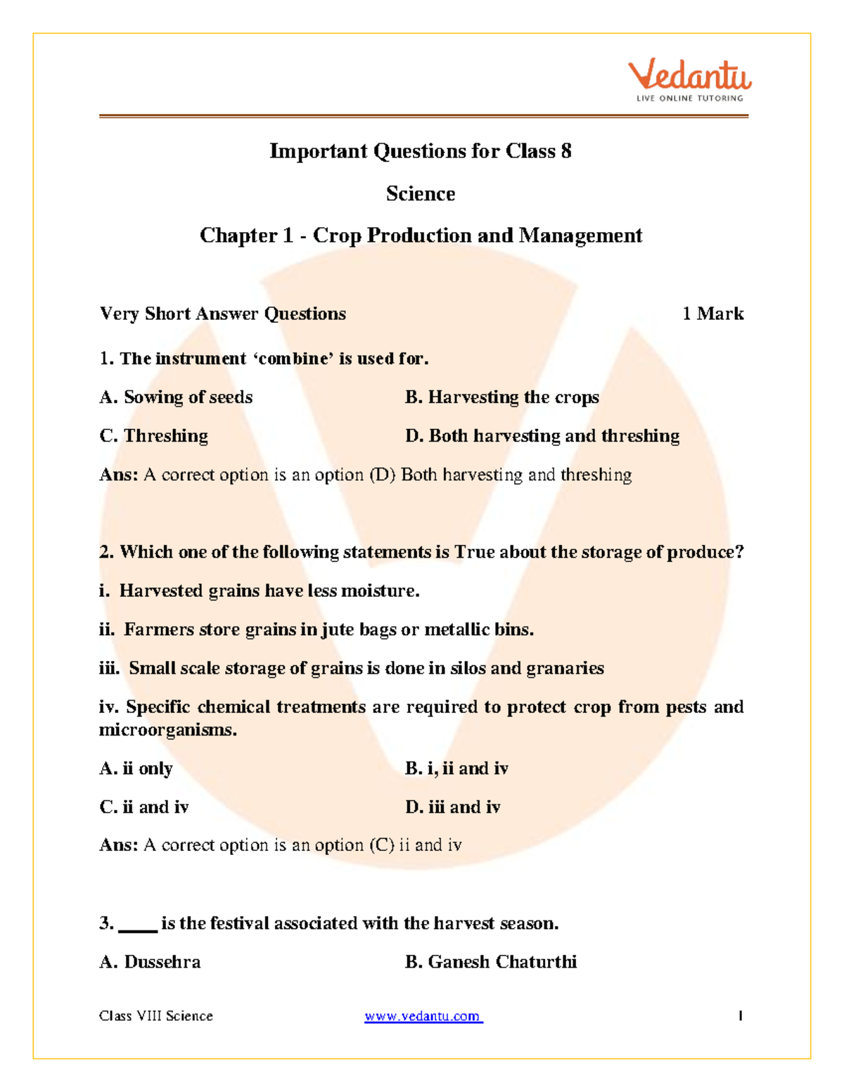 Important Questions for CBSE Class 8 Science Chapter 1 - Important ...