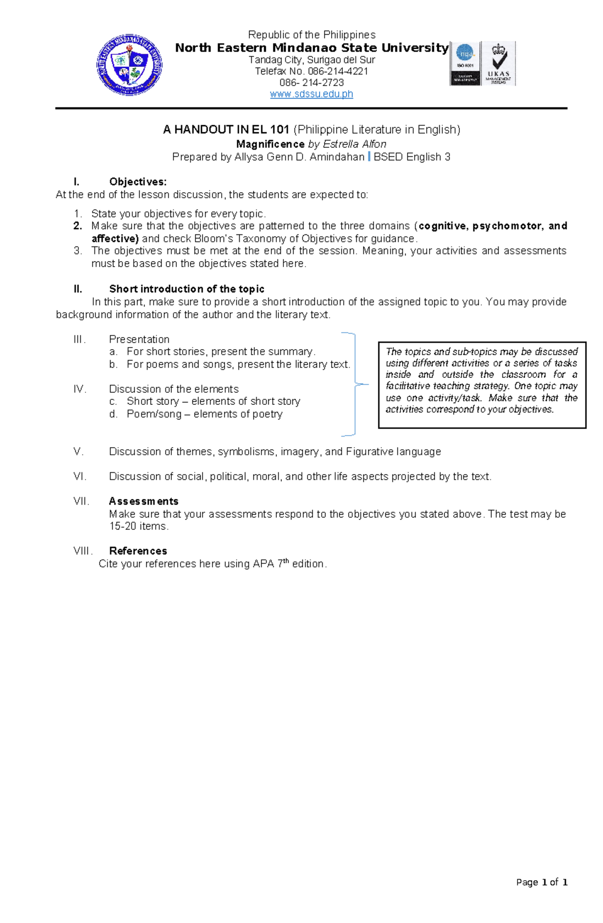 Handout-format-for-Literature - The topics and sub-topics may be ...