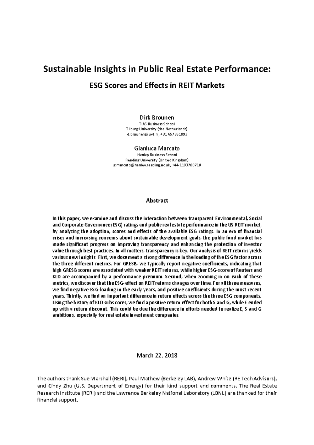 ESG measures Final Version - Sustainable Insights in Public Real Estate Performance: ESG Scores ...