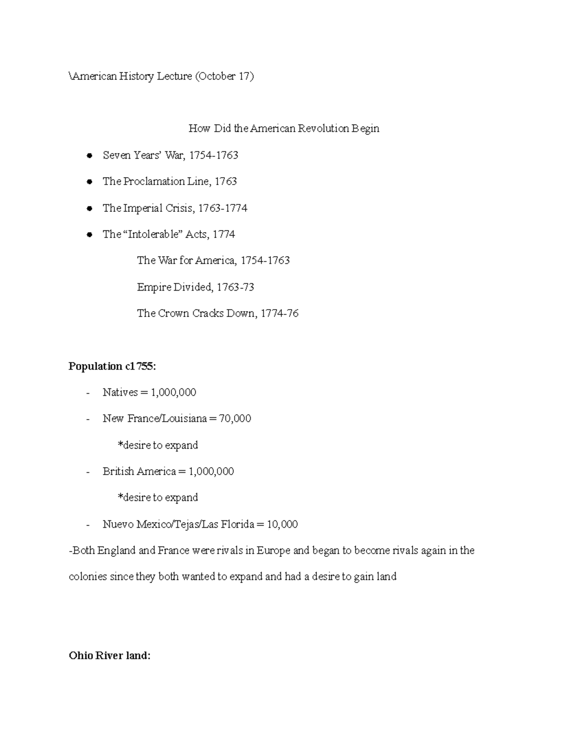 American History Lecture (October 17) - They would then win many ...
