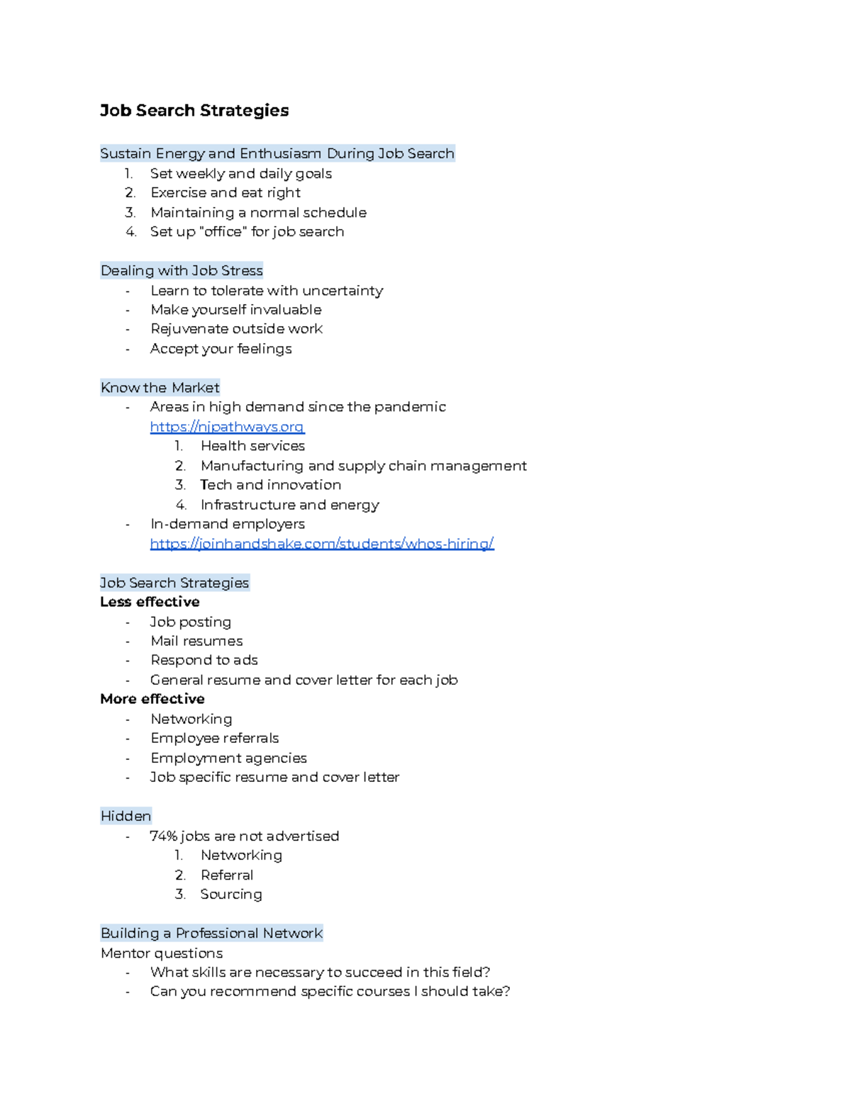 Job Search and Networking - Job Search Strategies Sustain Energy and ...