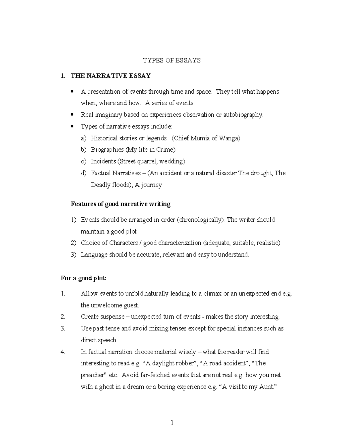 Notes AND Exercise ON Types OF Essays - TYPES OF ESSAYS 1. THE ...