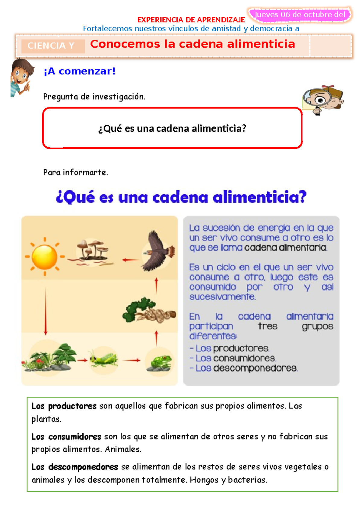 D4 A1 Ficha Cy T - Conocemos la cadena alimenticia - EXPERIENCIA DE ...
