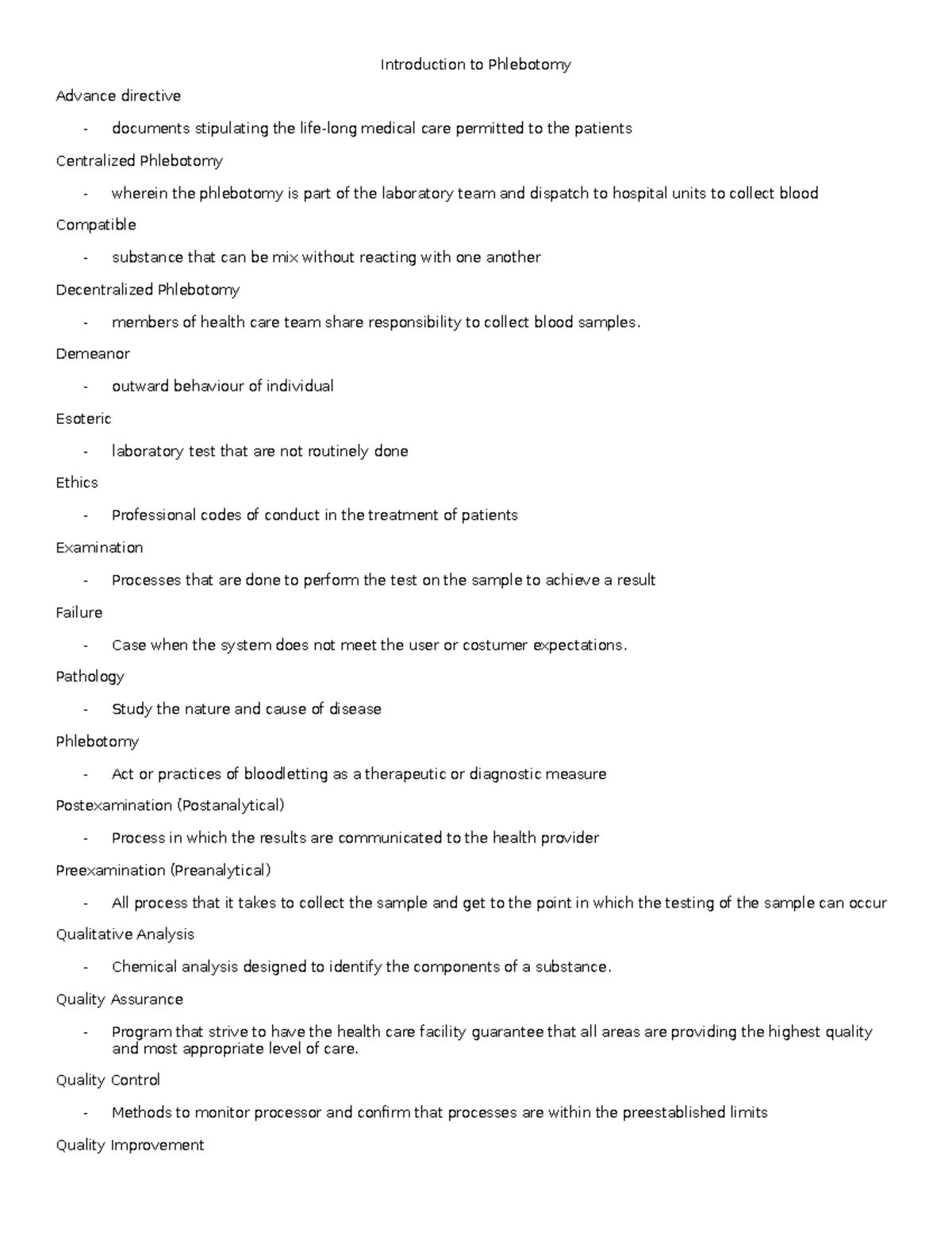 Phlebotomty LEC - Phlebotomy notes - Introduction to Phlebotomy Advance ...