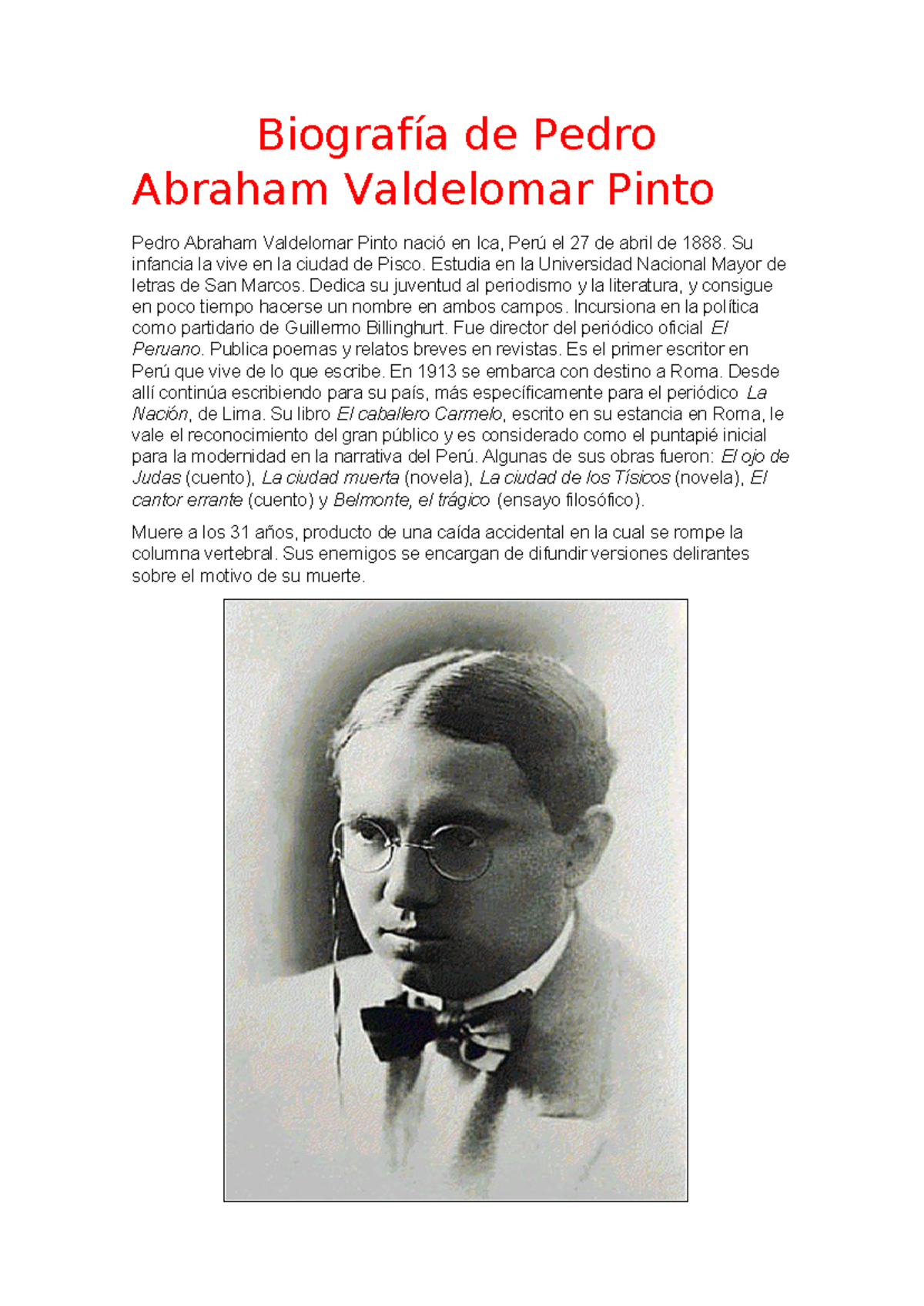 Biografía de Pedro Abraham Valdelomar Pinto - Biografía de Pedro ...