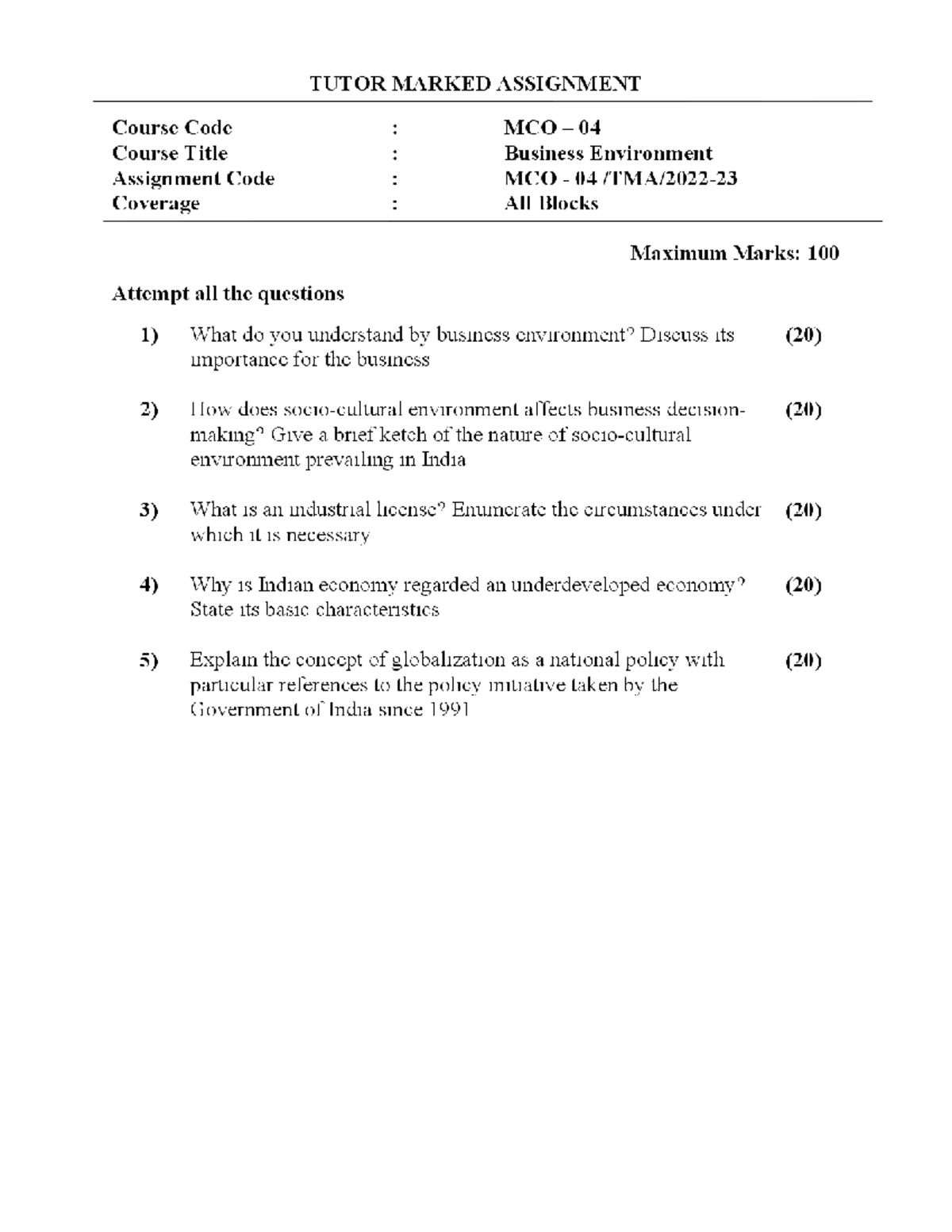 MCO-04-EM-2022-23-CP@7736848424 - TUTOR MARKED ASSIGNMENT Course Code : MCO - 04 Course Title ...