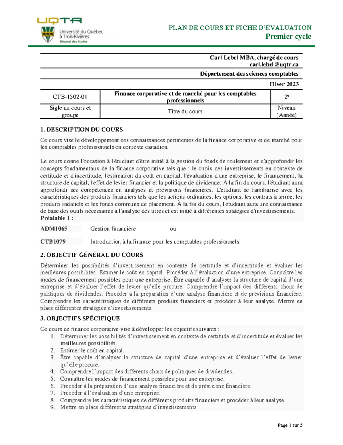 Plan de cours CTB1502-01 hiv. 2023 - PLAN DE COURS ET FICHE D ...