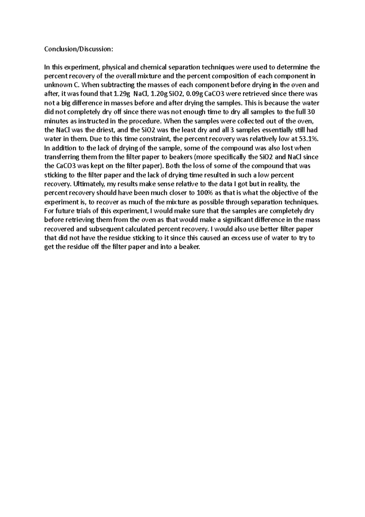 Lab 702 Conclusion - Conclusion/Discussion: In this experiment ...