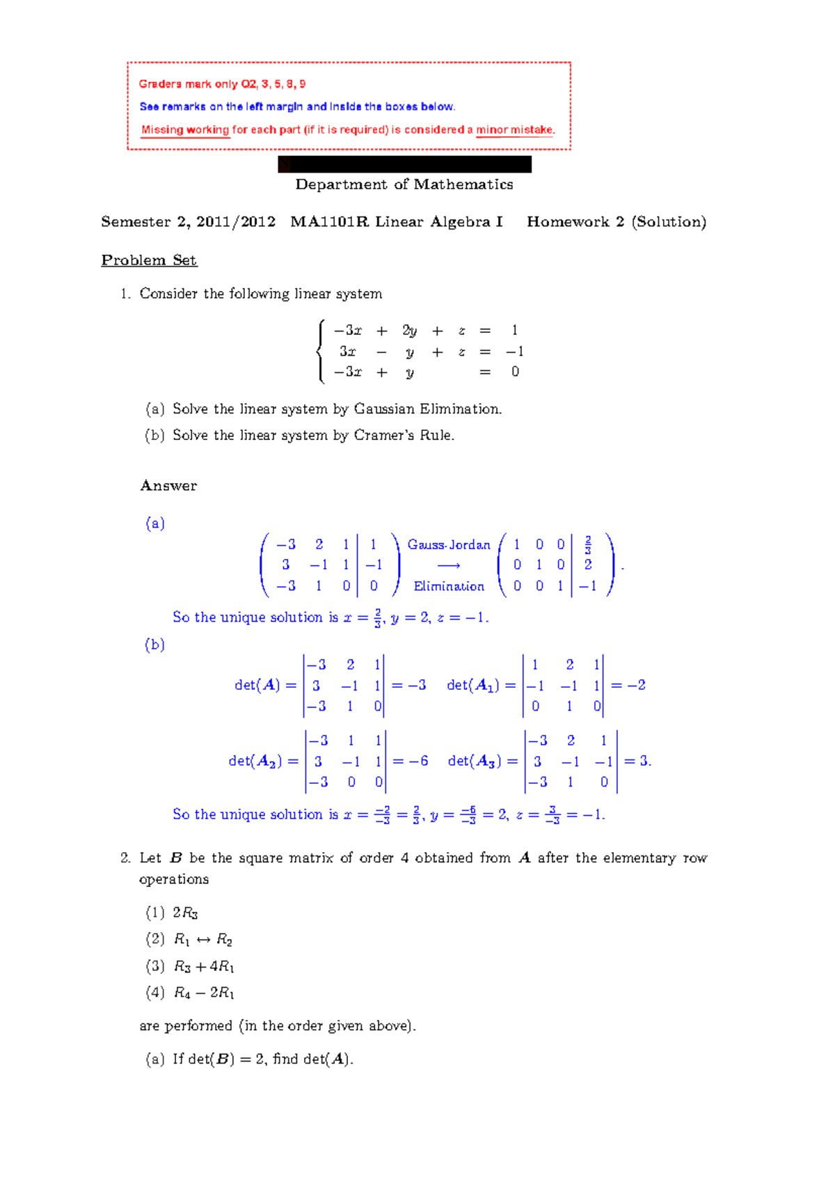 HW2s - exam linear algebra - National University of Singapore ...