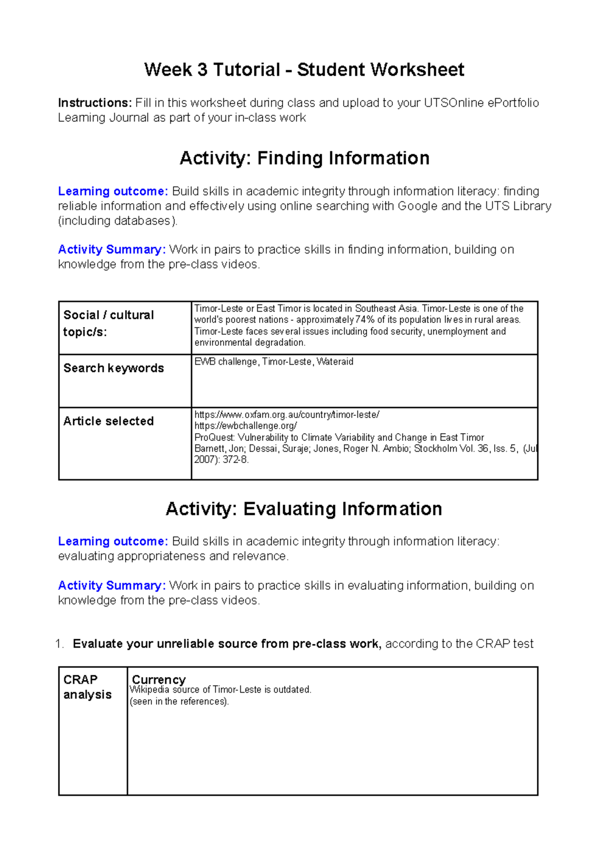 Week 3 - Student Worksheet - Week 3 Tutorial - Student Worksheet ...